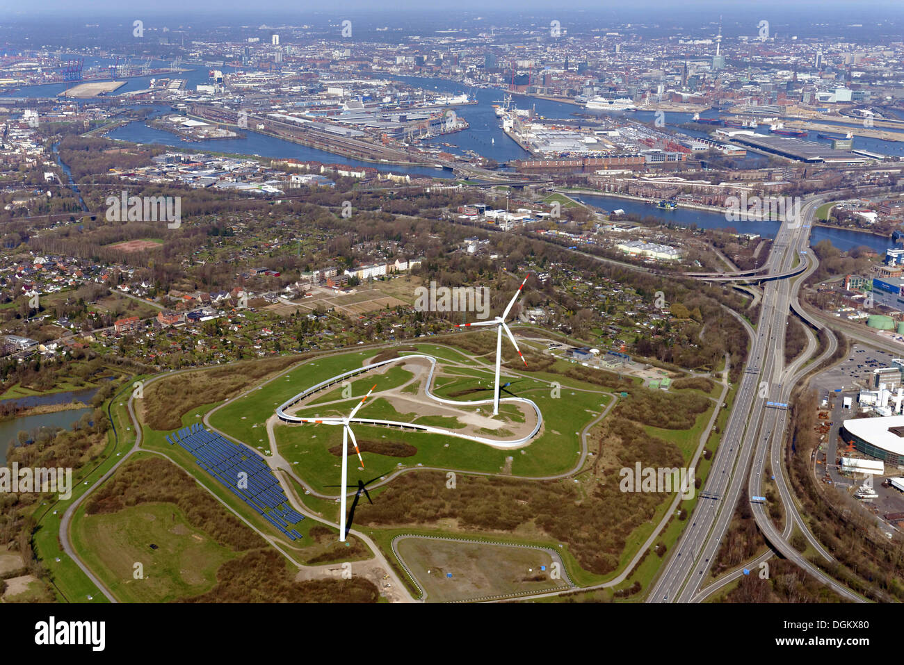 Aerial view, Georgswerder Energy Hill with trail, a project for the IBA ...