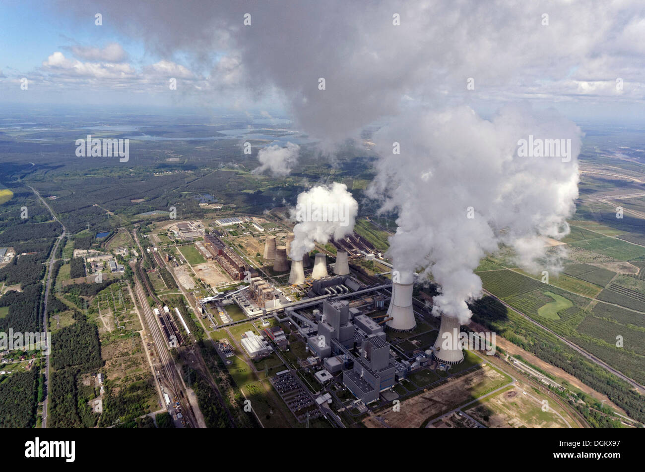 Aerial view, Boxberg Power Station, lignite-fired power plant, Boxberg ...