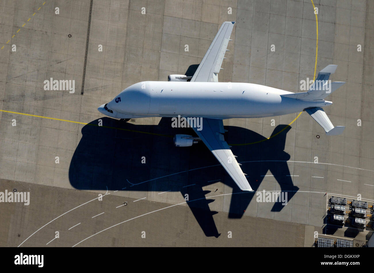 Aerial view, transport aircraft Airbus A300-600ST Super Transporter ...