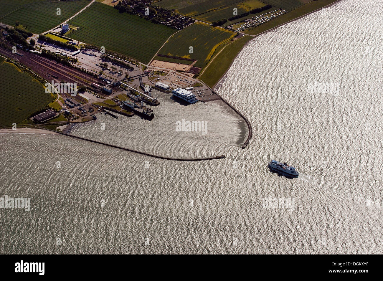 Aerial view, Puttgarden ferry port, Puttgarden, Fehmarn Island ...