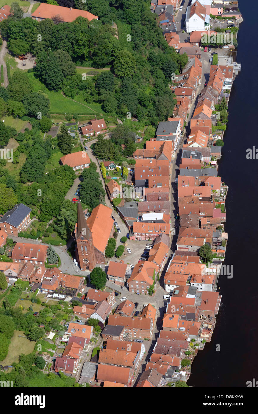 Aerial view, townscape of Lauenburg on the Elbe River, Lauenburg an der ...