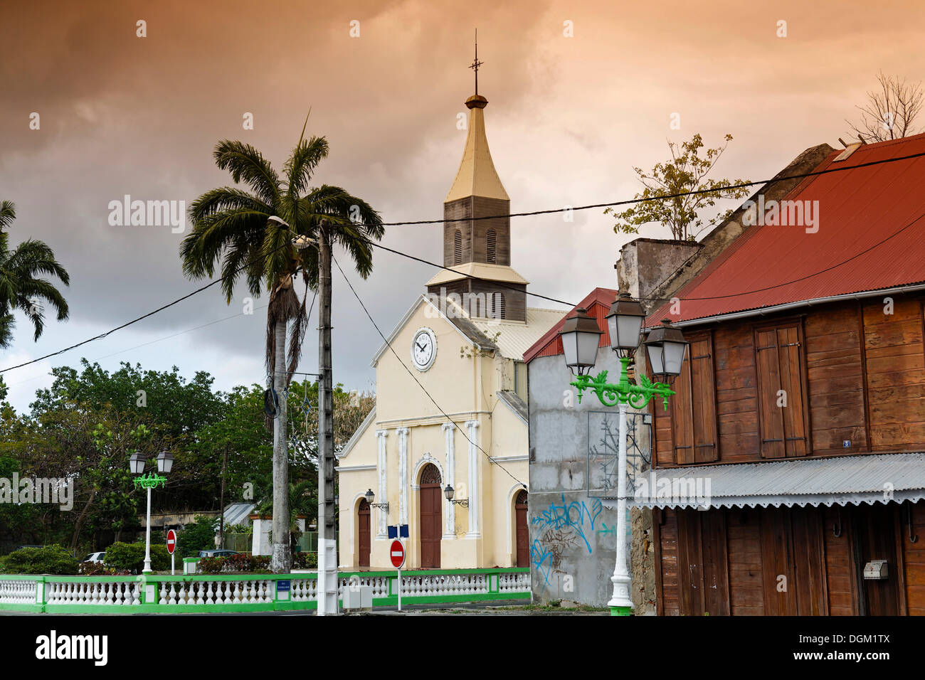 Colonial church in Port-Louis, Guadeloupe, Caribbean, Lesser Antilles ...
