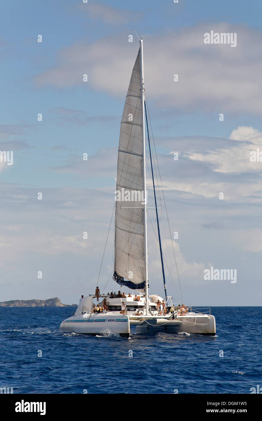 Catamaran sailing at sea, Guadeloupe, Caribbean, Lesser Antilles Stock ...