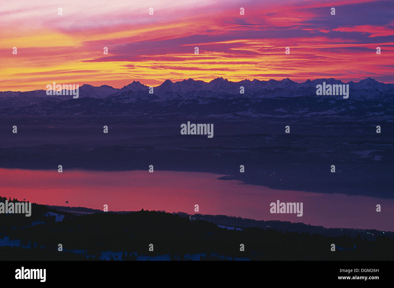 Lake Neuchatel, Lac de Neuchâtel, view from Mt Chasseronin in the Jura ...