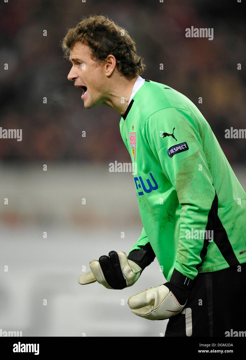 Goalkeeper Jens Lehmann, VfB Stuttgart football club, directing the ...