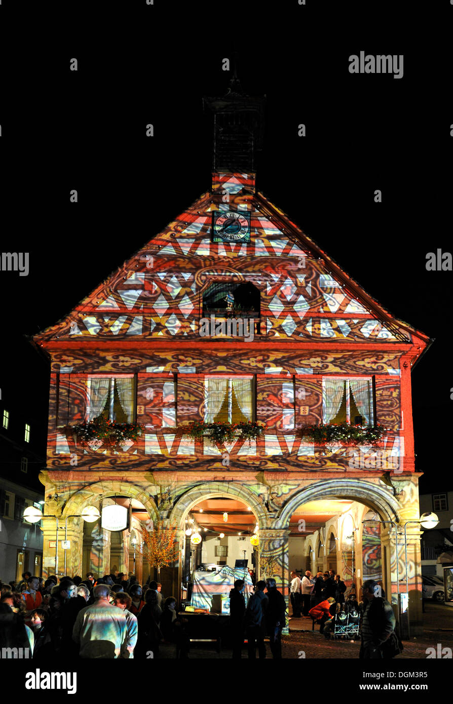 Waiblingen Leuchtet, illumination, historical town hall, market place ...