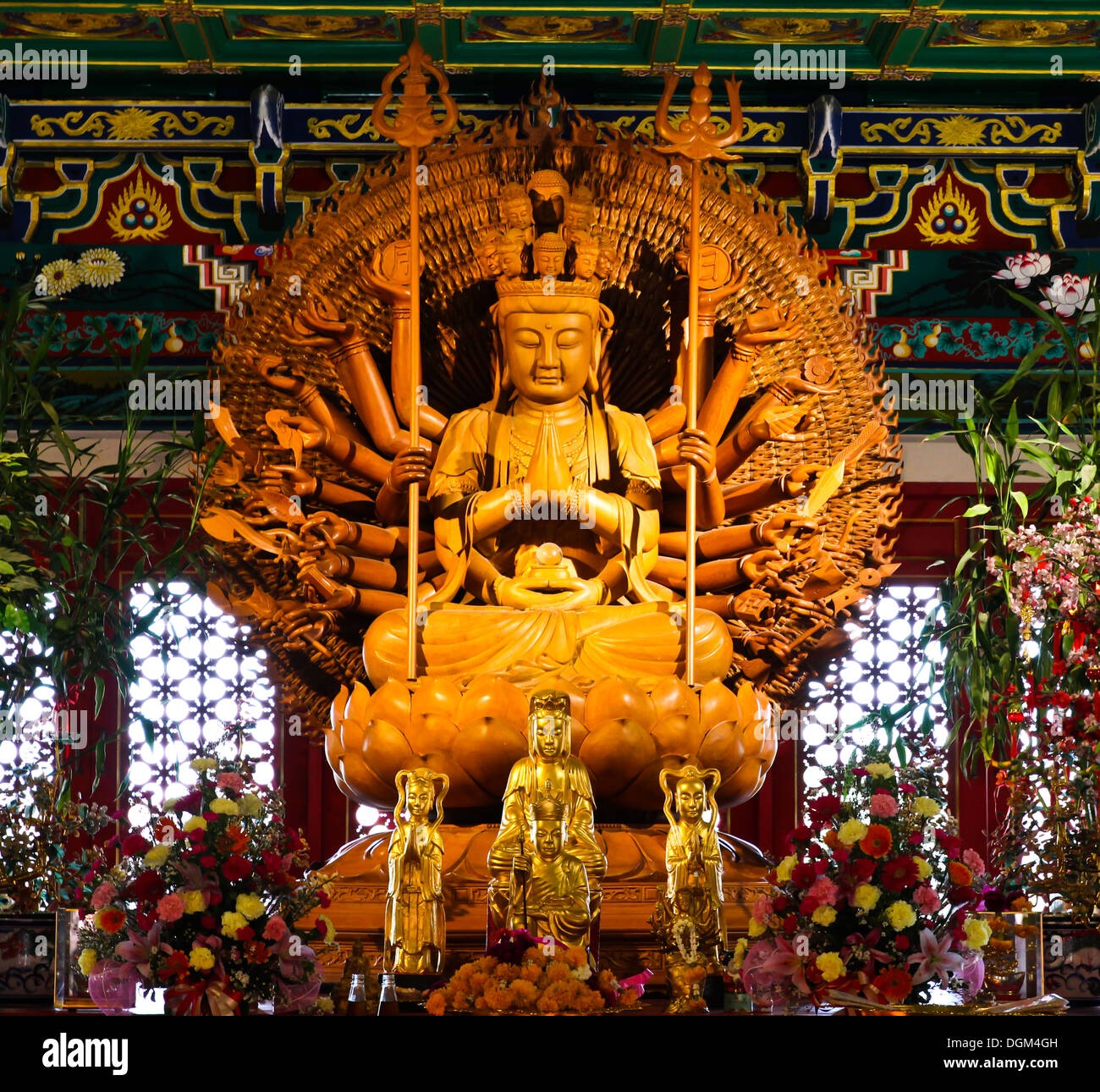 Thousand hands wooden Buddha in Chinese temple,Thailand Stock Photo - Alamy