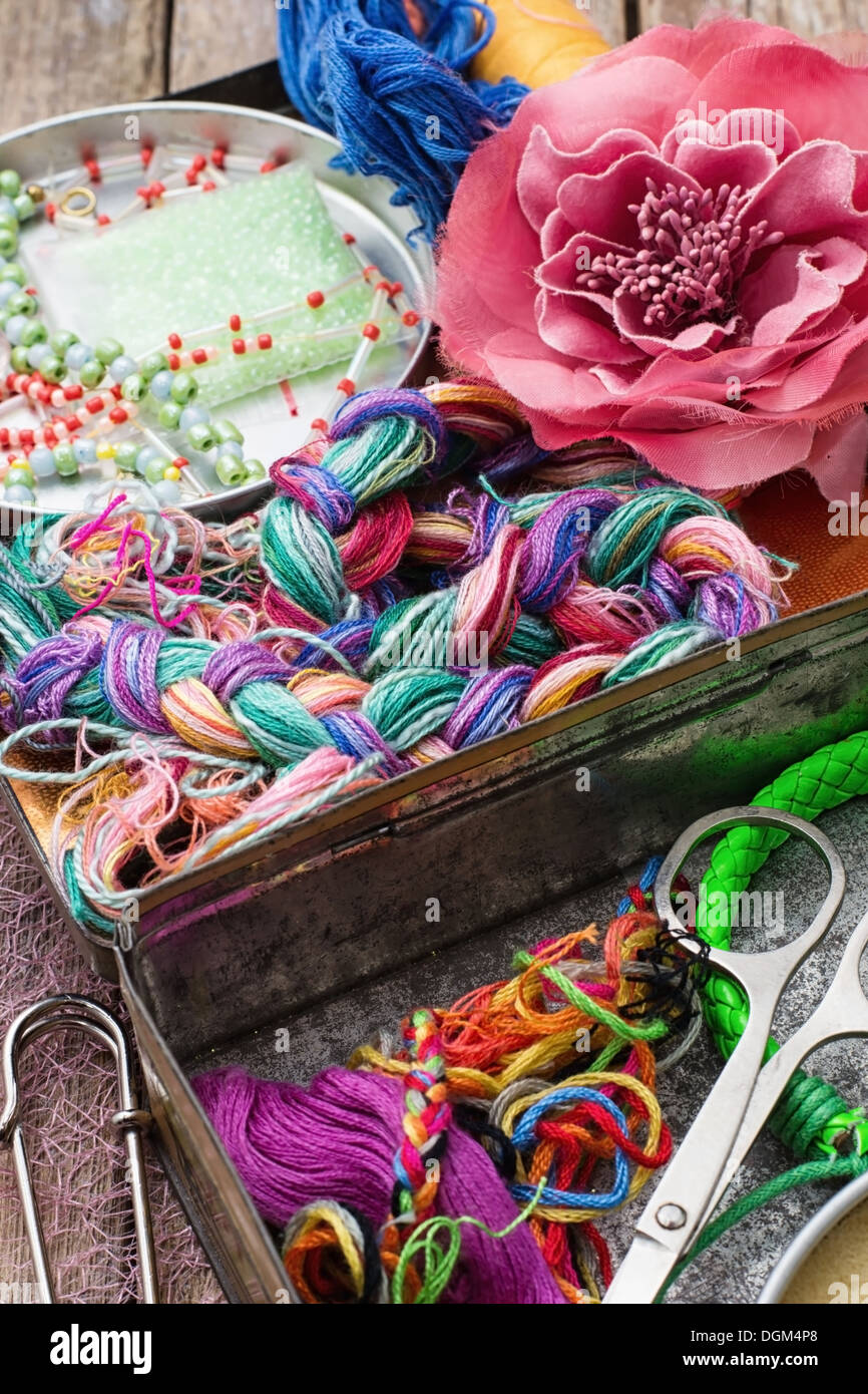 handmade and instruments of repairman clothing and thread Stock Photo ...