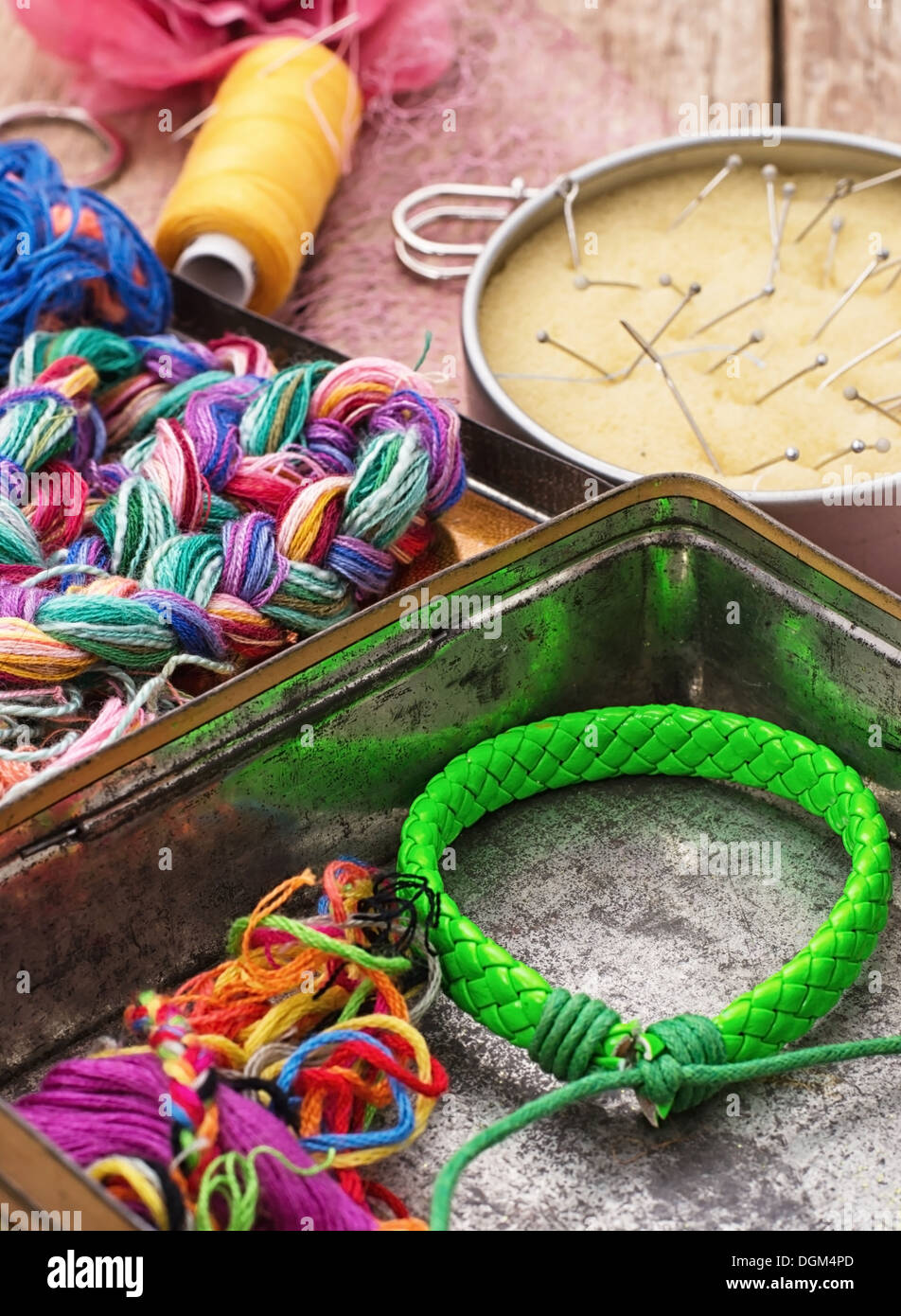 handmade and instruments of repairman clothing and thread Stock Photo ...