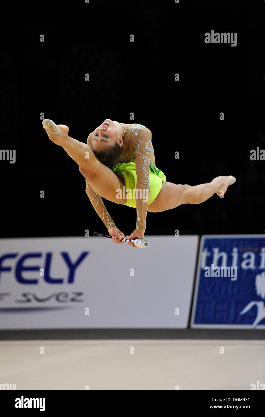 Aliya Garayeva, AZE, with clubs, rhythmic gymnastics, Grand Prix Thiais ...