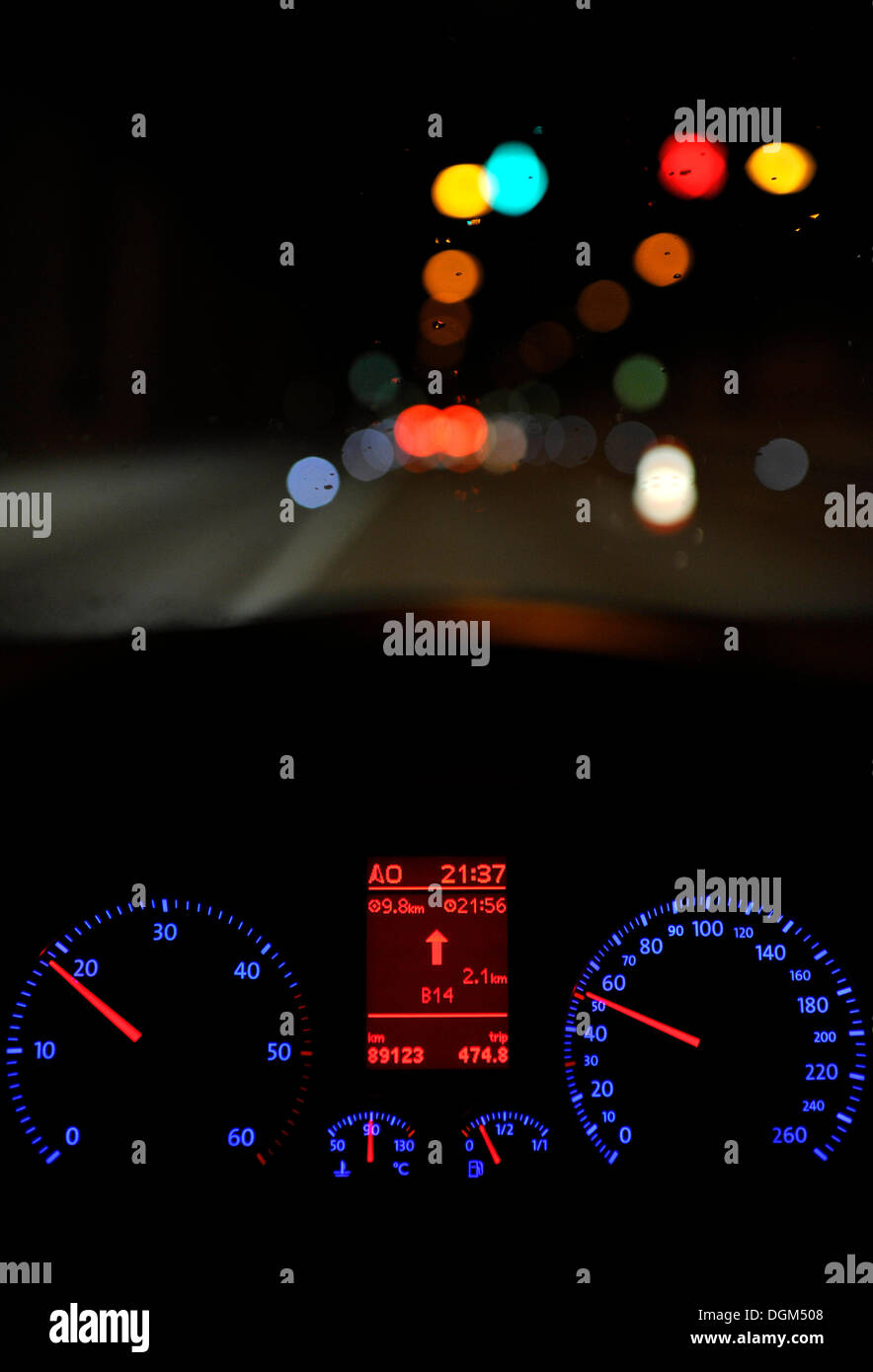 Poor visibility in rain, illuminated speedometer with navigation ...