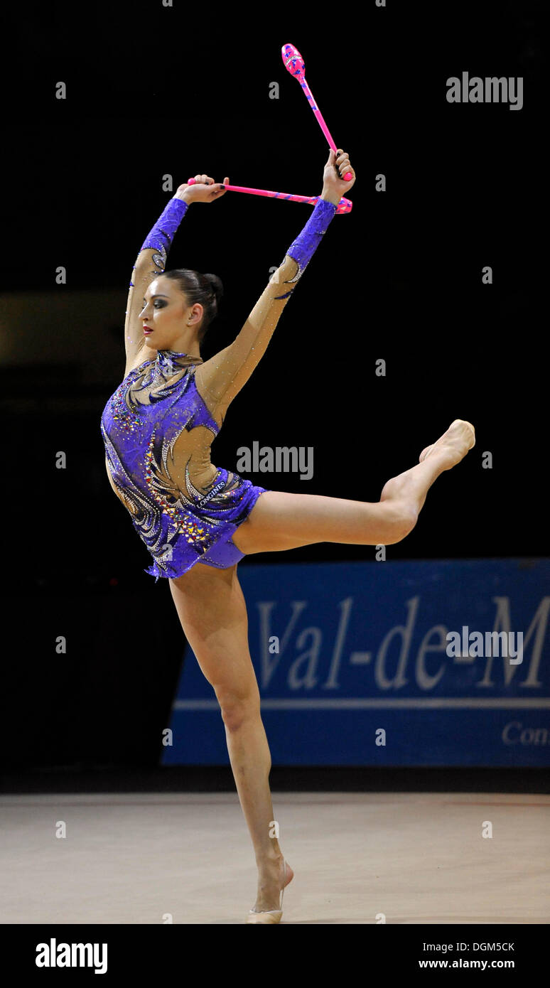 Competition champion Evgenia Kanaeva, RUS, with clubs, Rhythmic Stock ... Competition champion Evgenia Kanaeva, RUS, with clubs, Rhythmic Stock ...