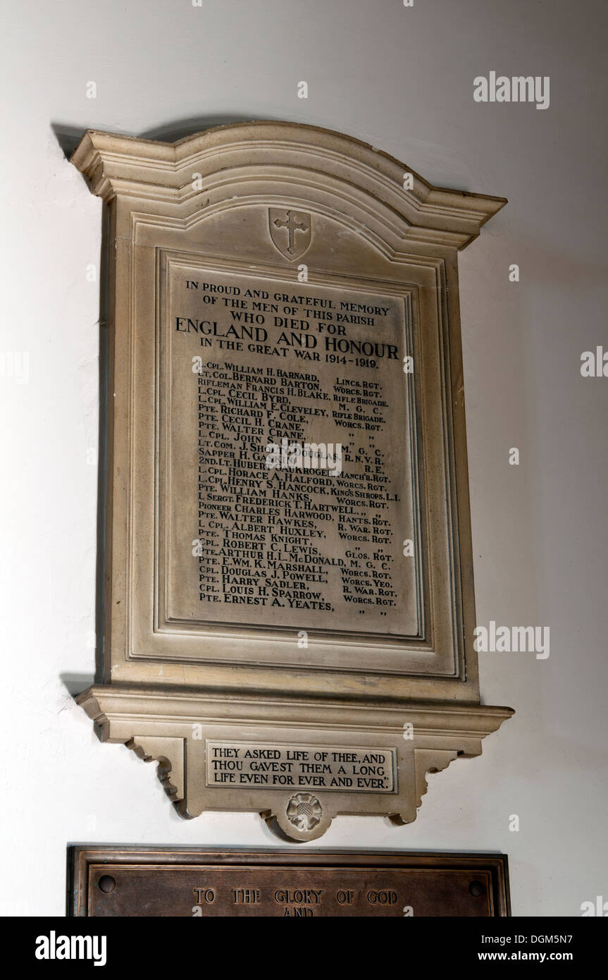 First World War memorial, St. James Church, Badsey, Vale of Evesham ...