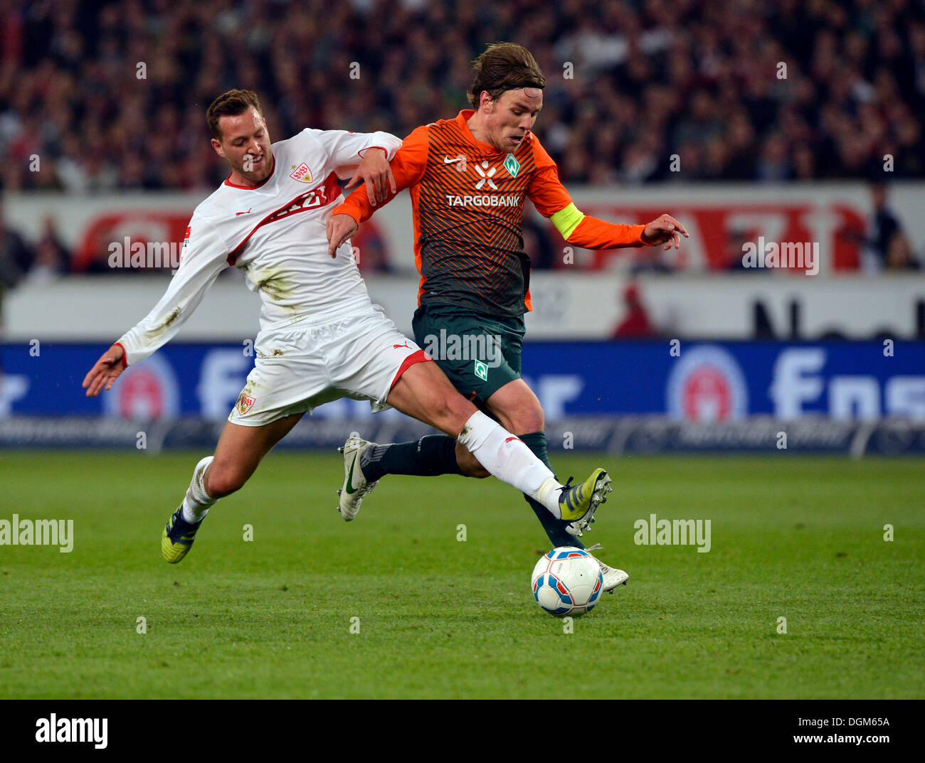 Duel action, Julian Schieber, VfB Stuttgart, left, vs. Clemens Fritz ...