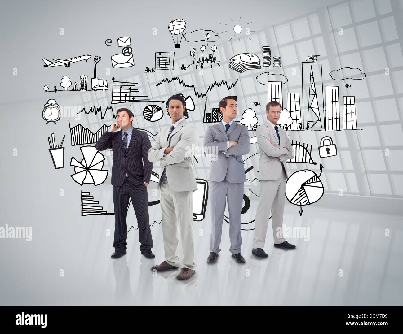 Business people standing in front of graphics Stock Photo - Alamy