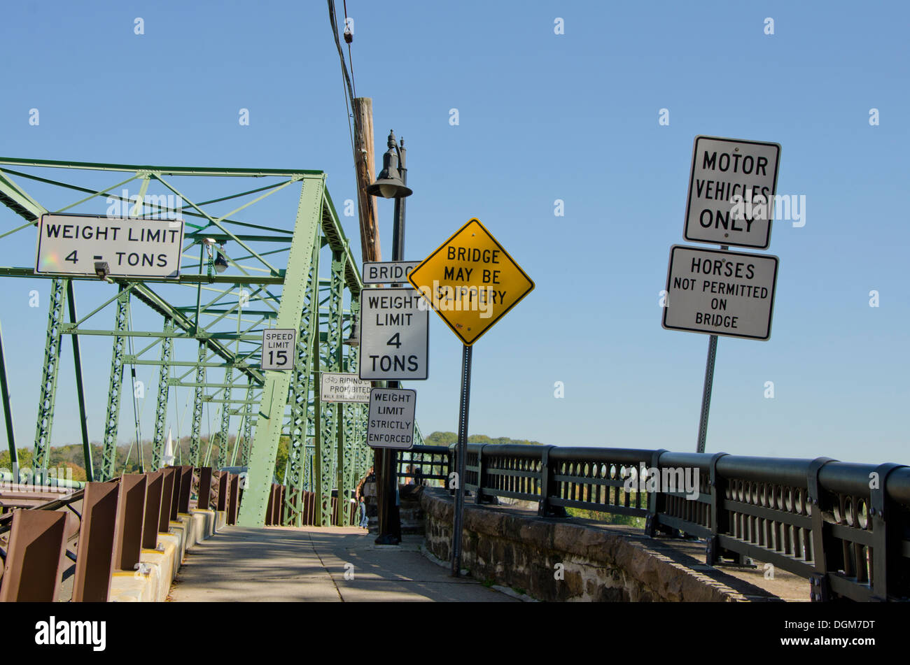 Traffic Signs at Lambertville Bridge. New Hope, Pennsylvania. crossing ...