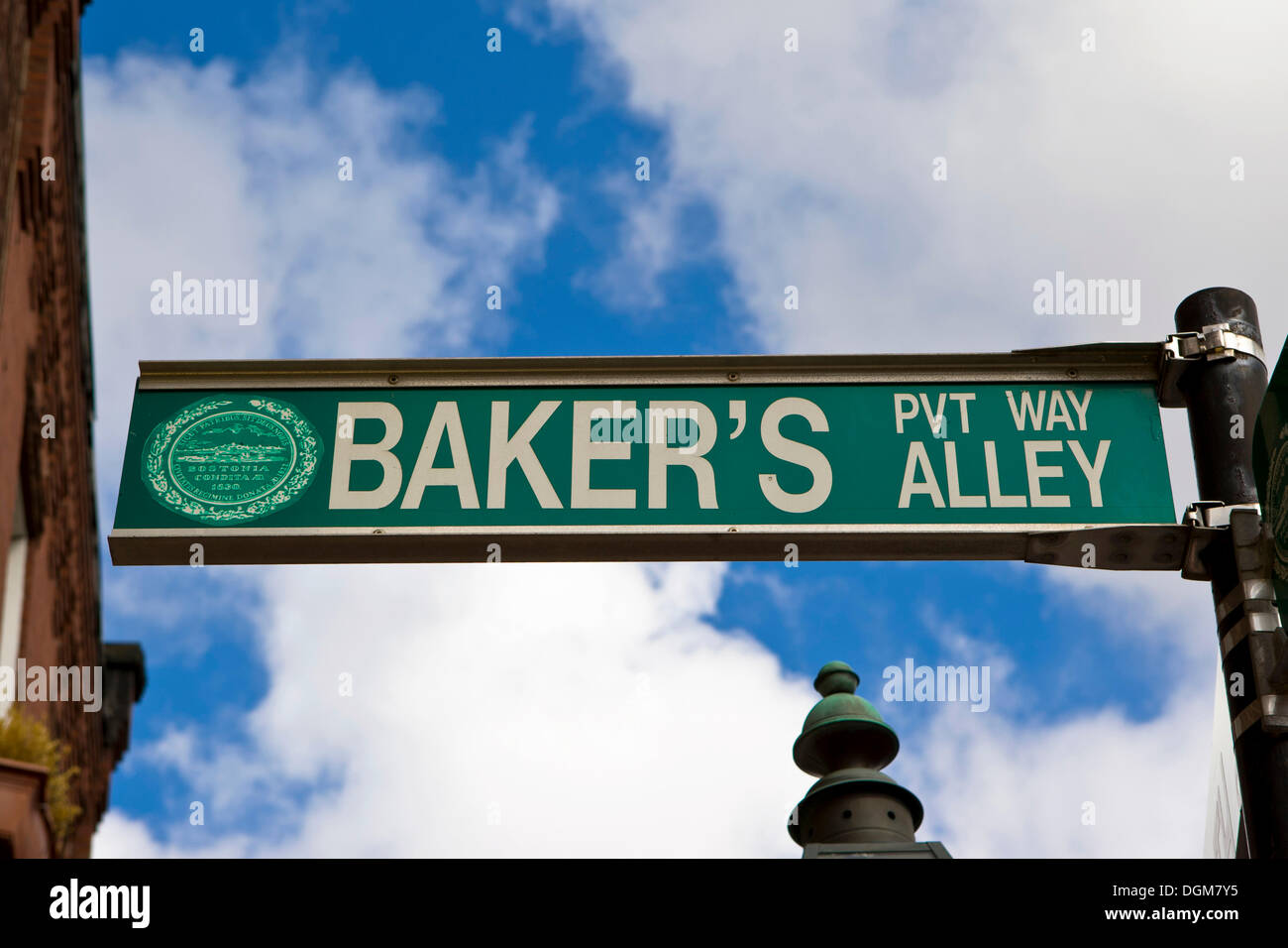 Baker's Alley, street sign in Boston, Massachusetts, New England, USA ...