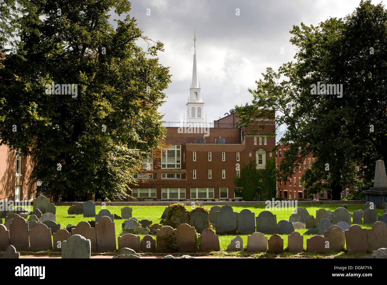 Second oldest cemetery in Boston, with the Old North Church behind, one ...