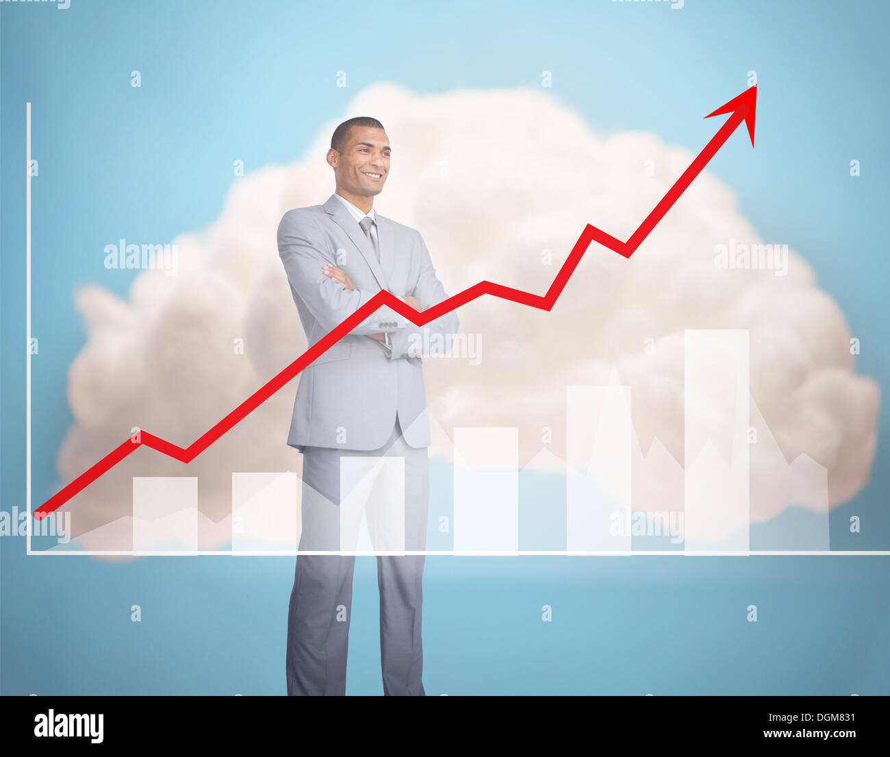 Handsome businessman standing behind graphics Stock Photo - Alamy