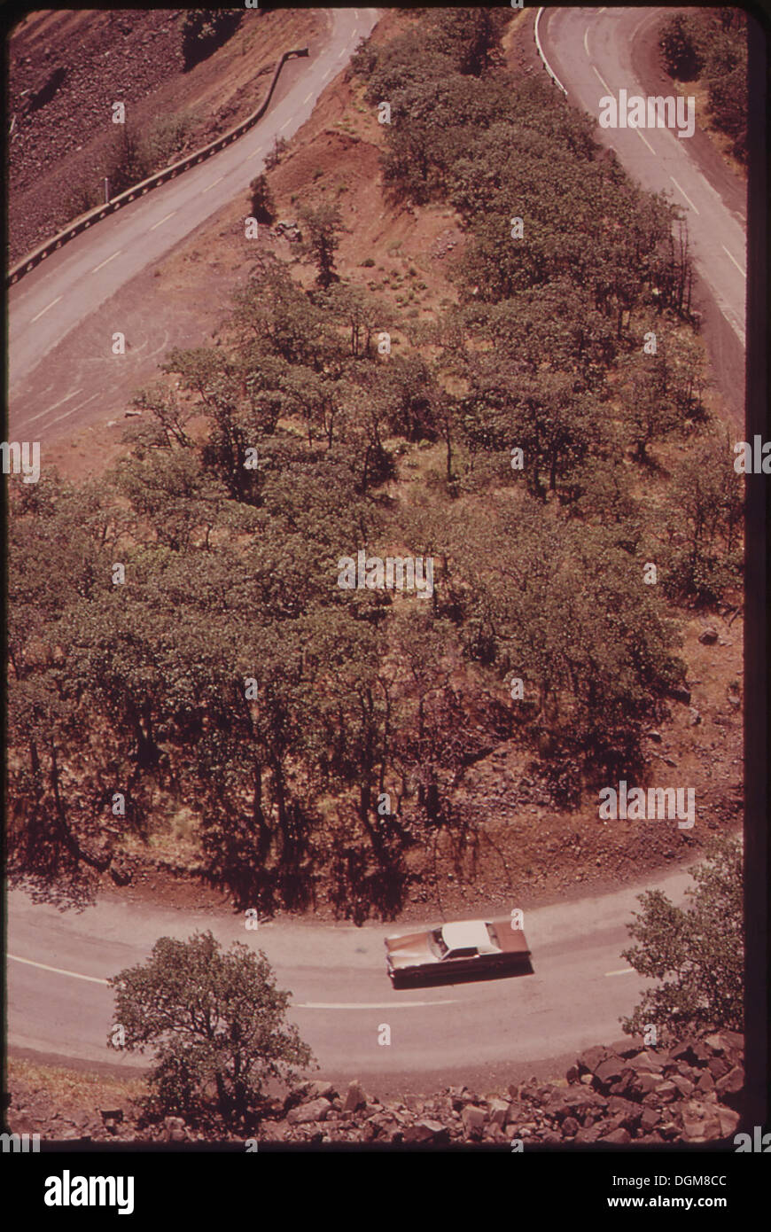 A view from Rowena Hills looking down onto a sharp hairpin curve of ...