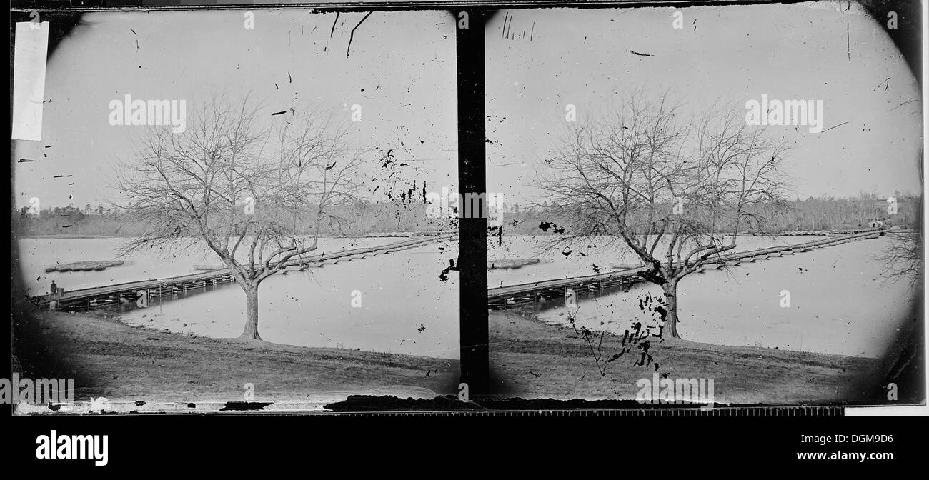A photograph of a pontoon bridge, a type of floating bridge often used ...
