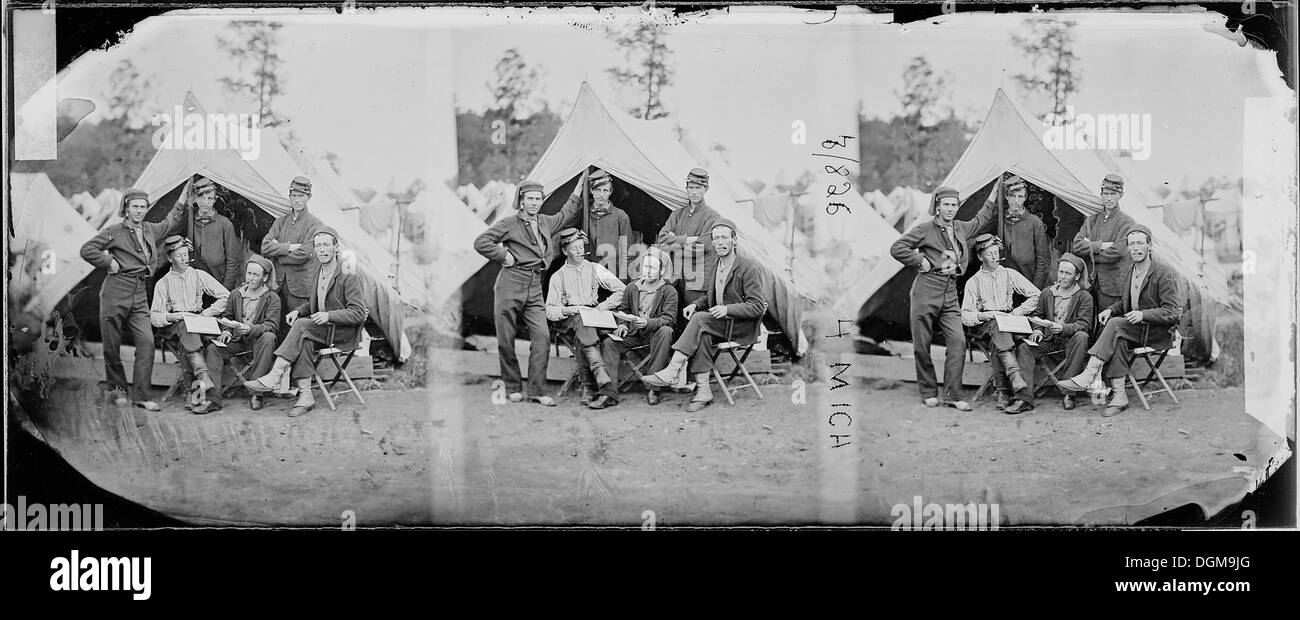 Tent No. 8 at Co. F, 4th Infantry, Michigan, depicts a military camp ...