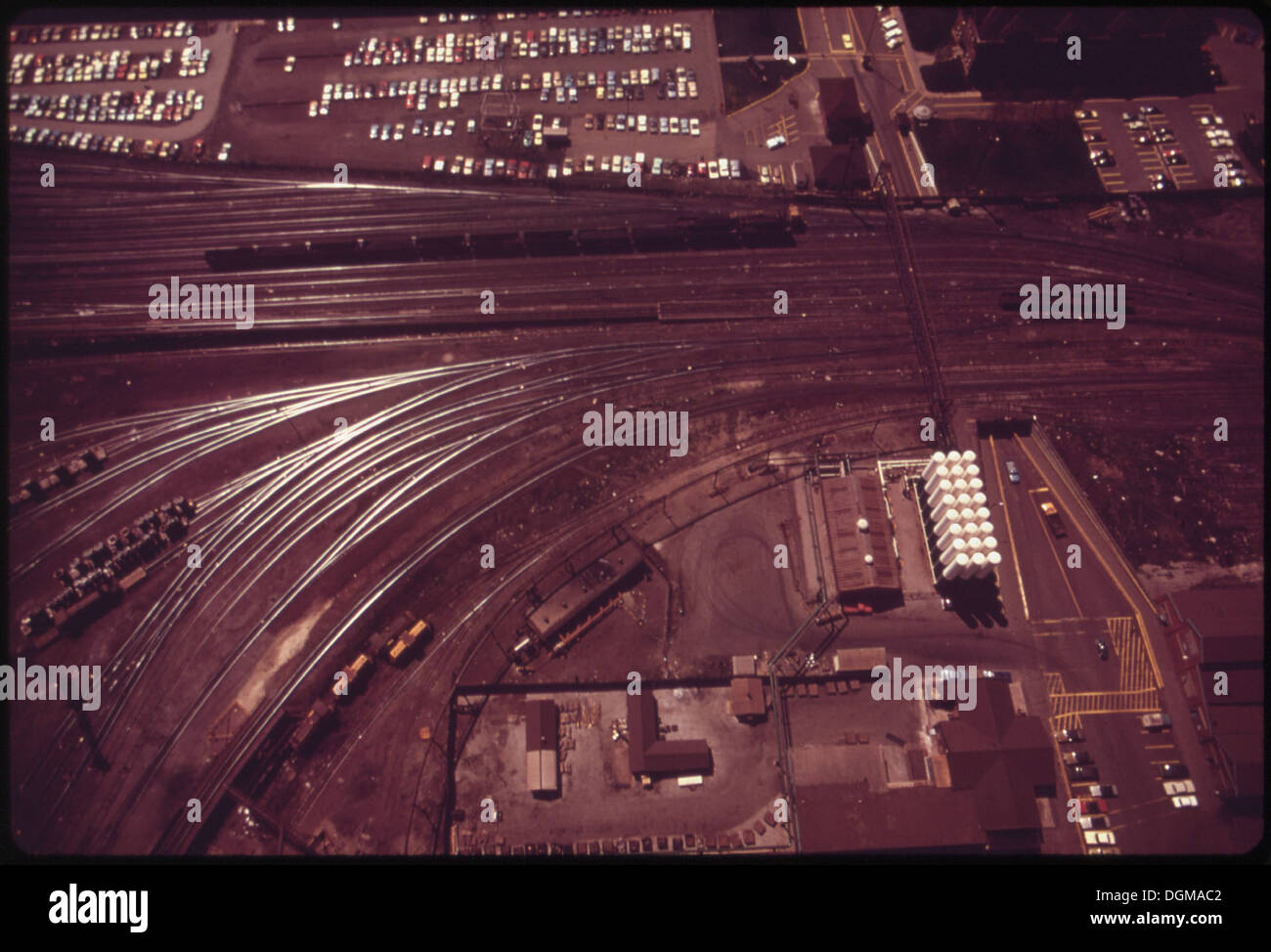 The U.S. Steel facility includes a parking area, railroad lines, and ...