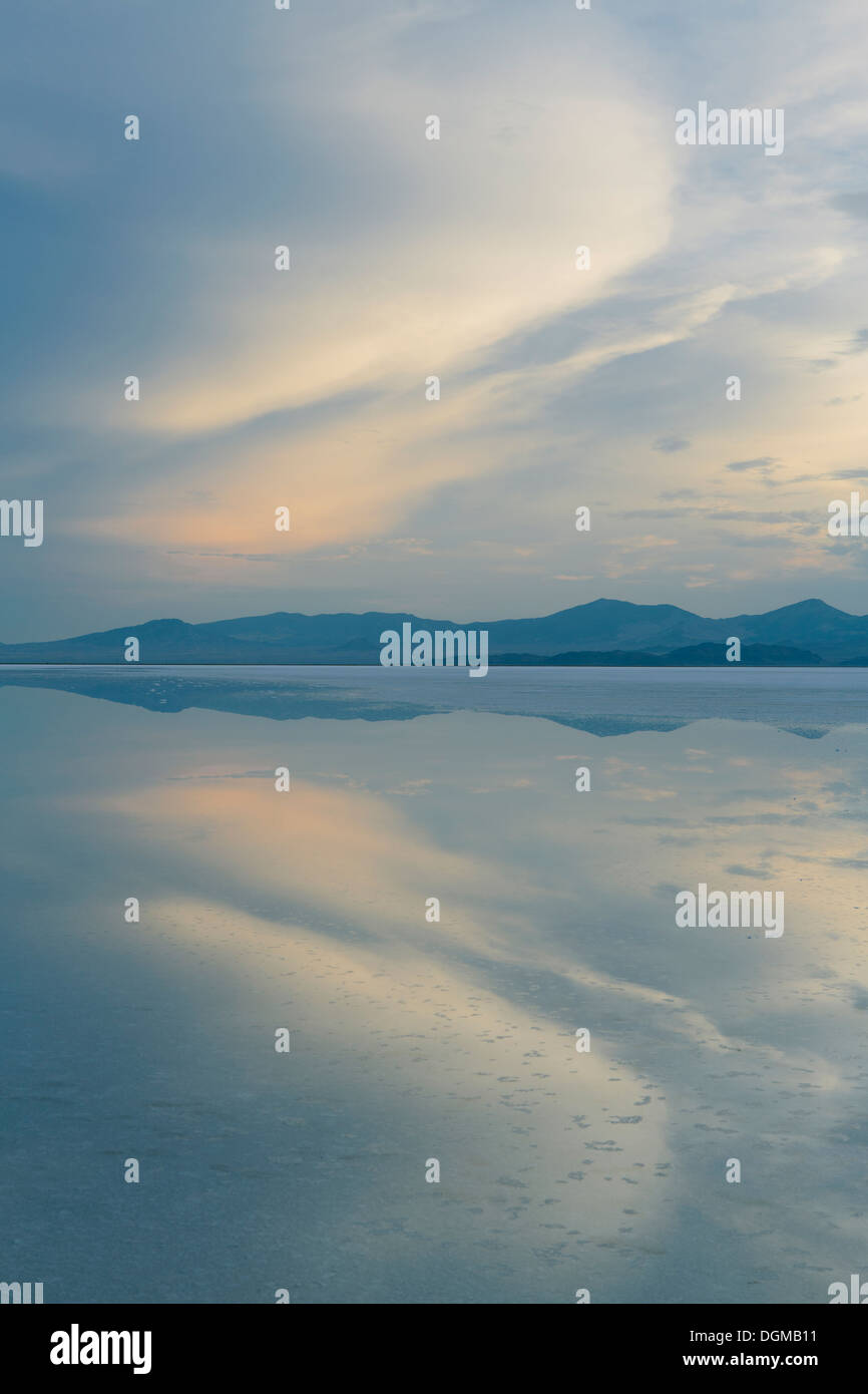 Shallow water over the surface at the Bonneville Salt Flats near ...
