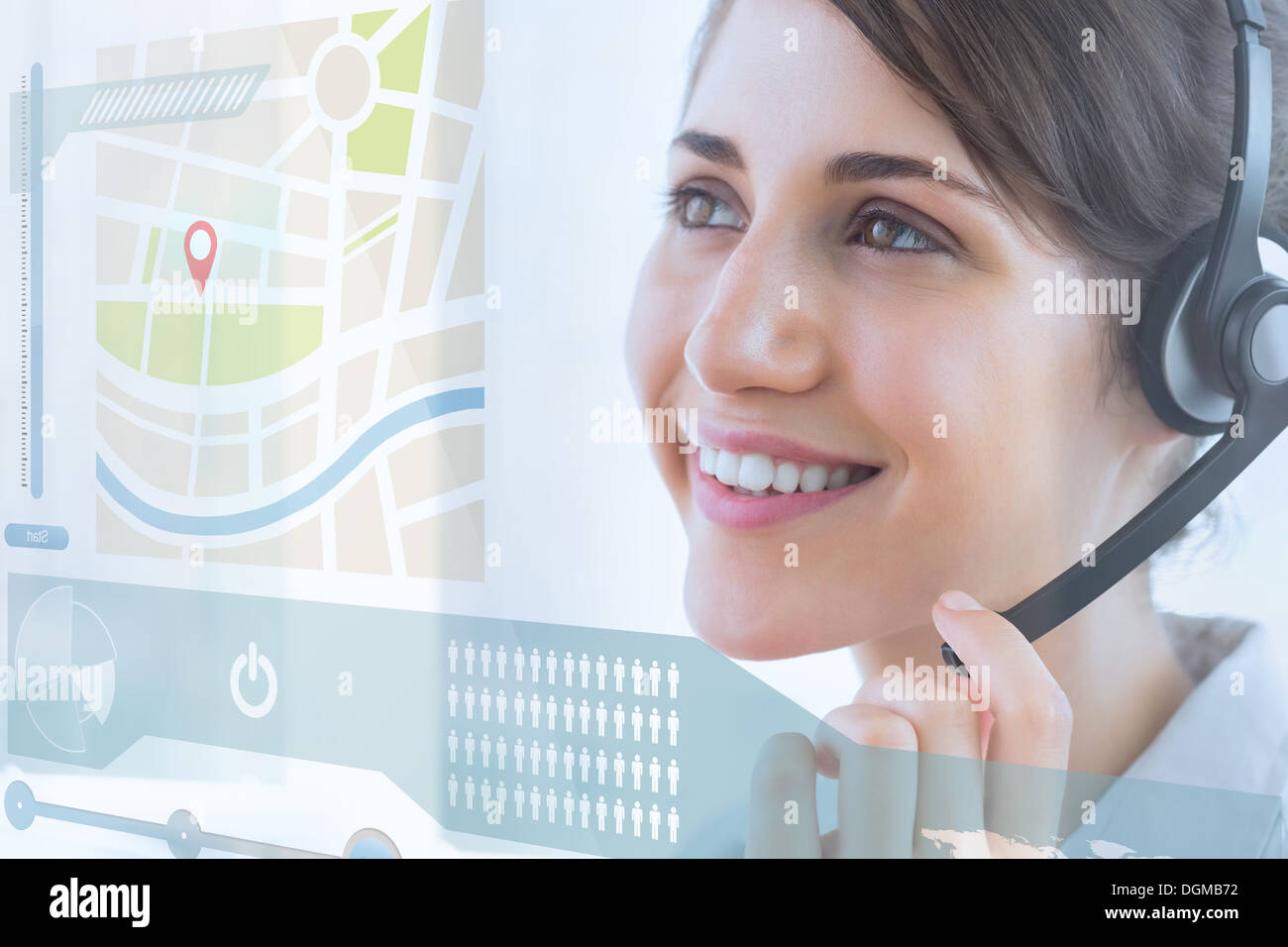 Pretty call center employee using futuristic interface hologram Stock ...