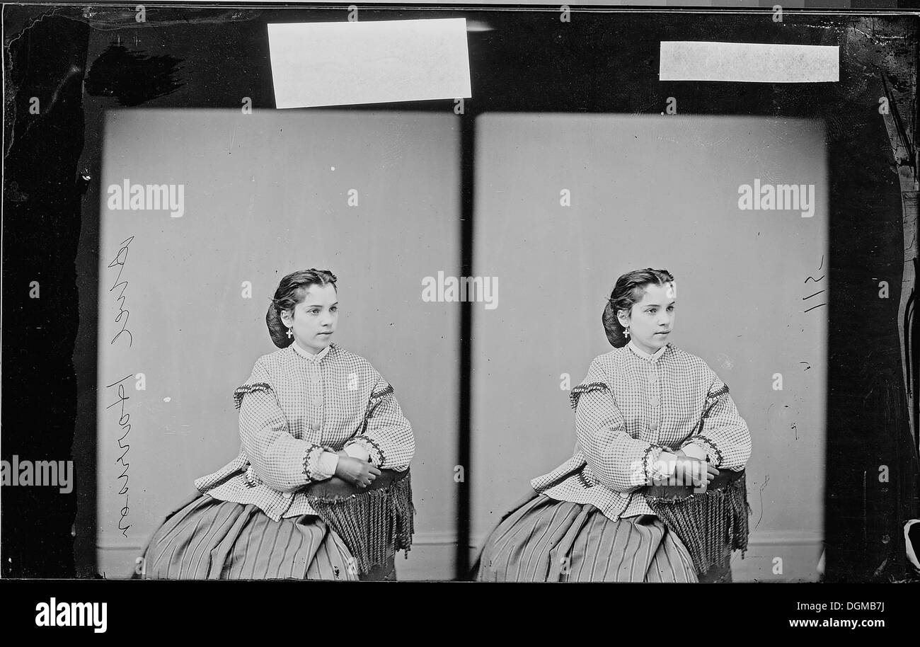 A portrait of Miss Alice Harrison, set against a landscape backdrop ...