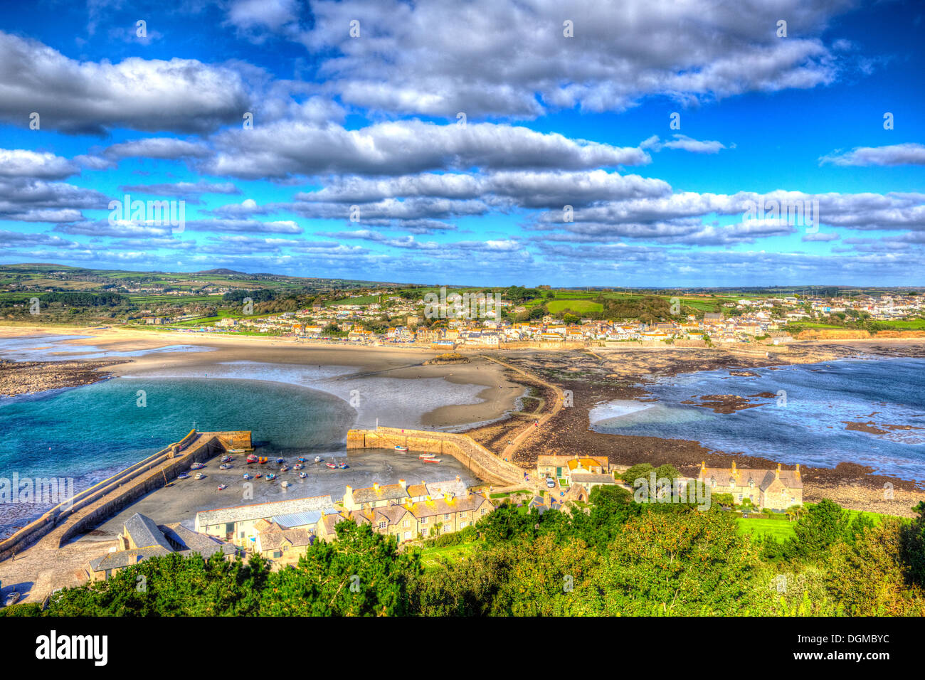 View of Cornwall coast at Marazion from St Michaels Mount castle and ...