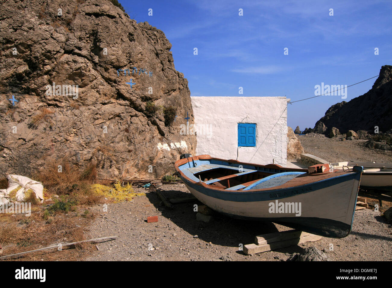 Rowing boat at Agios Nikolaos, Karpathos island, Aegean Islands, Aegean ...