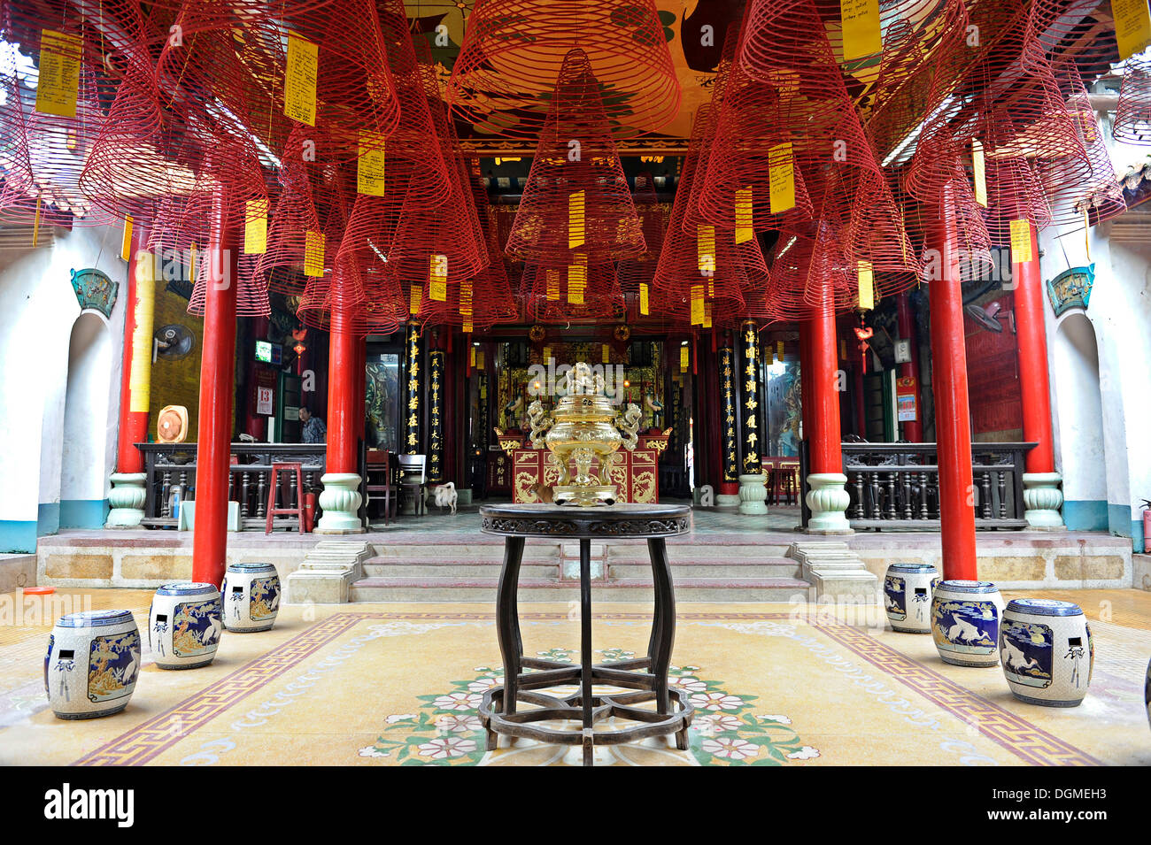 Chinese temple, interior view with spiral joss sticks, Hoi An, Quang ...