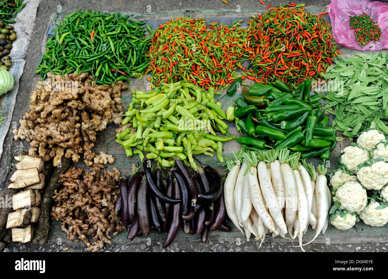 Vegetables on display in the food market, Luang Prabang, Laos ...
