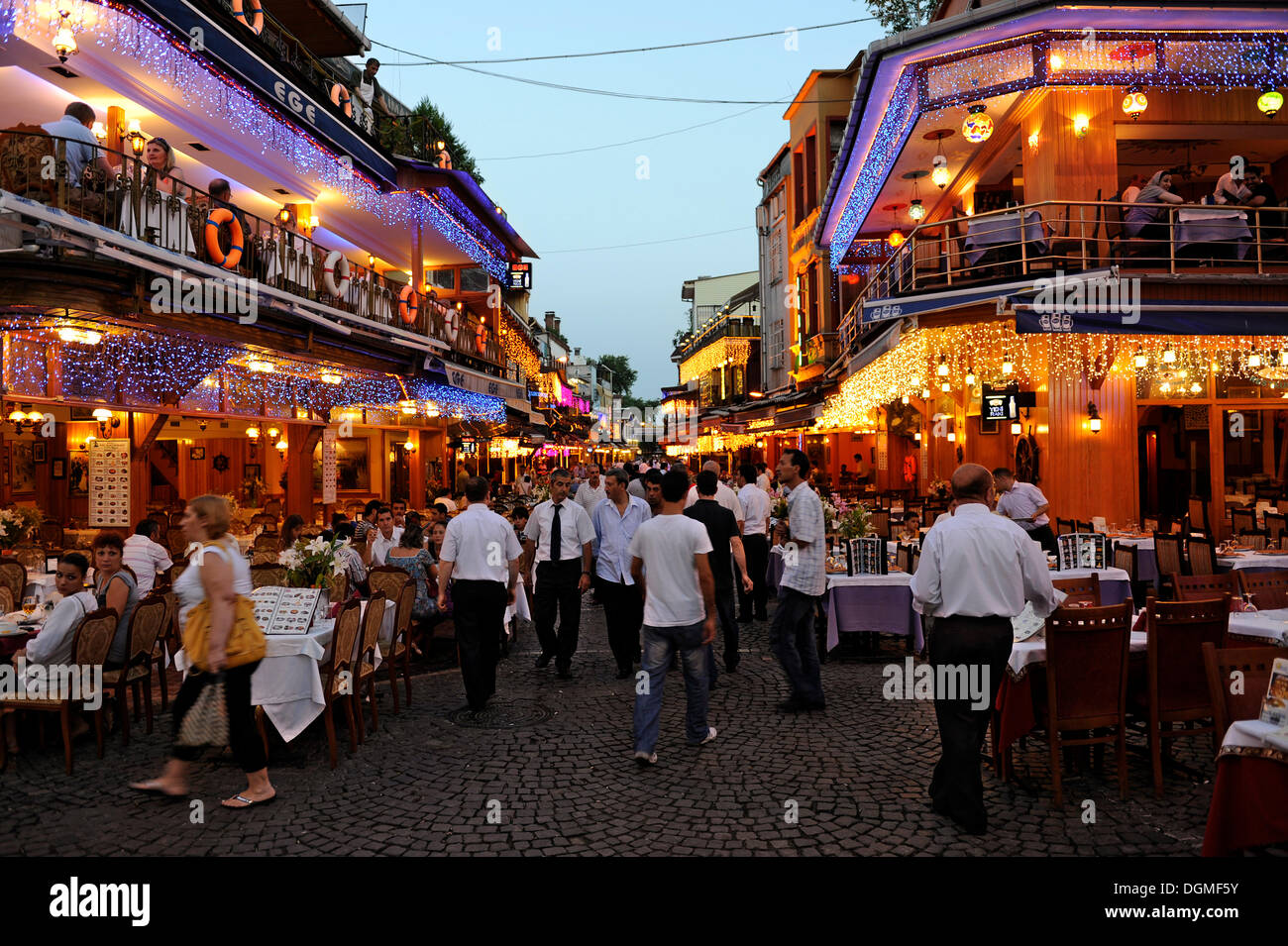 Restaurants in the Kumkapi district on the waterfront on the Sea of ...