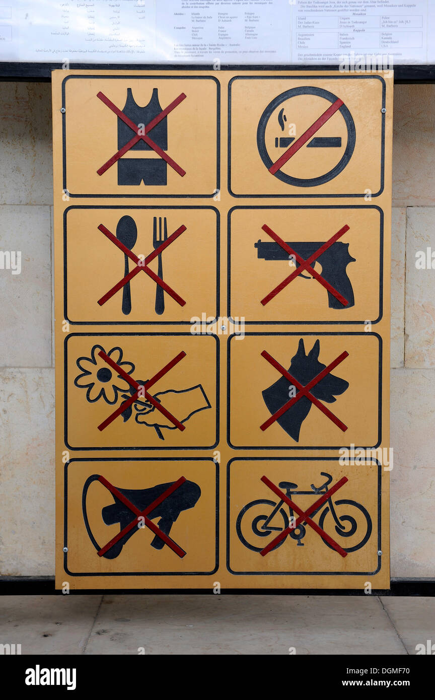 Prohibition signs at the Church of All Nations or Basilica Agoniae ...