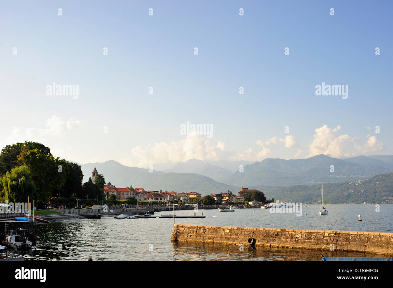 Townscape with port, Baveno, Lake Maggiore, Piedmont, Italy, Europe ...