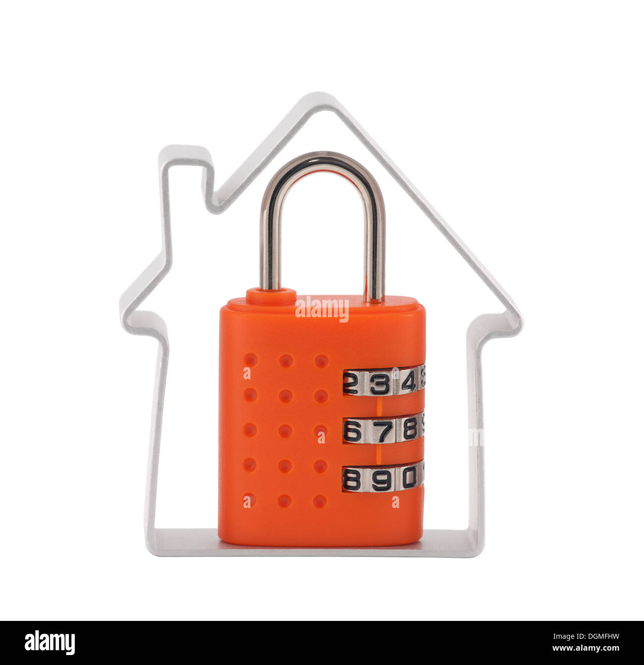 House and orange combination padlock with clipping path Stock Photo - Alamy