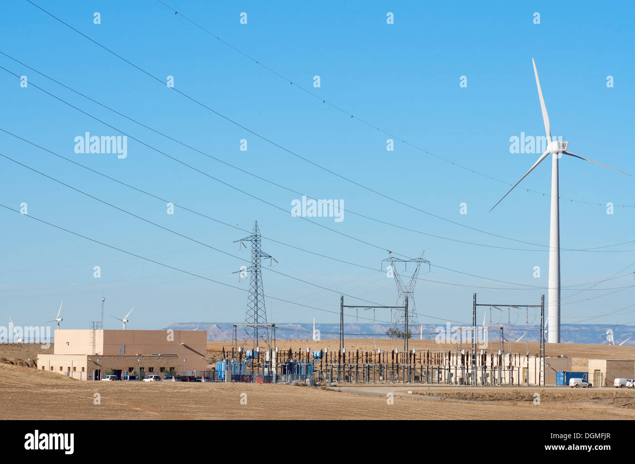 windmill for electric power production and electrical substation Stock ...