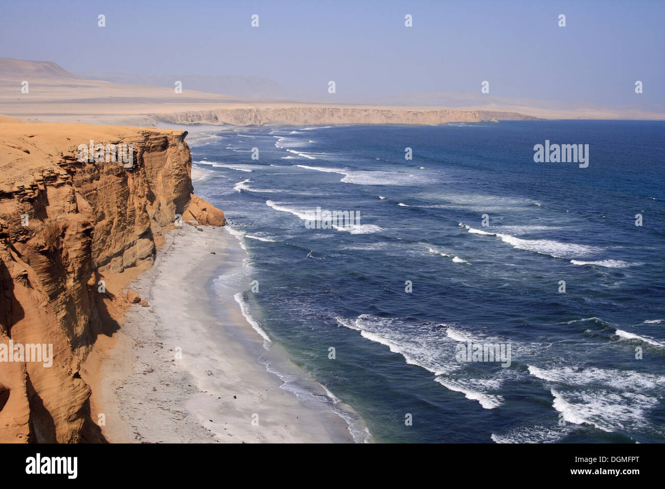 Rocky cliffs, Pacific coast in Paracas, Peru, South America Stock Photo ...