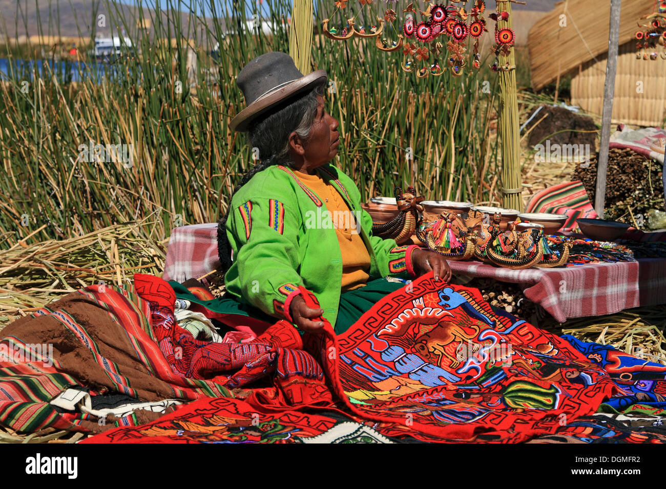 Peruvian woman wearing a traditional dress, Puno, Peru, South America ...