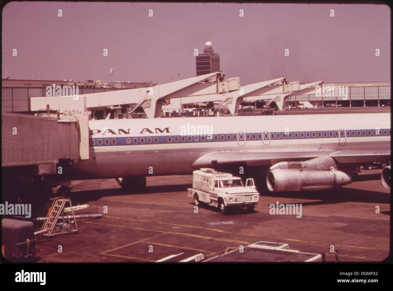 A PAN AM Boeing 707 is seen at John F. Kennedy Airport, illustrating ...