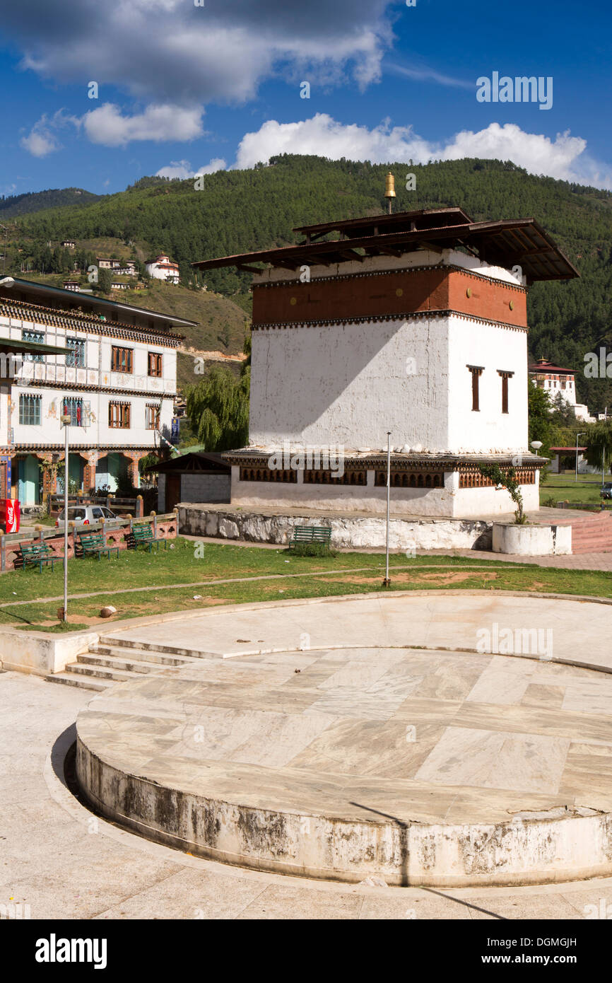 Bhutan, Paro Bazaar, large chorten by outdoor seating area Stock Photo ...