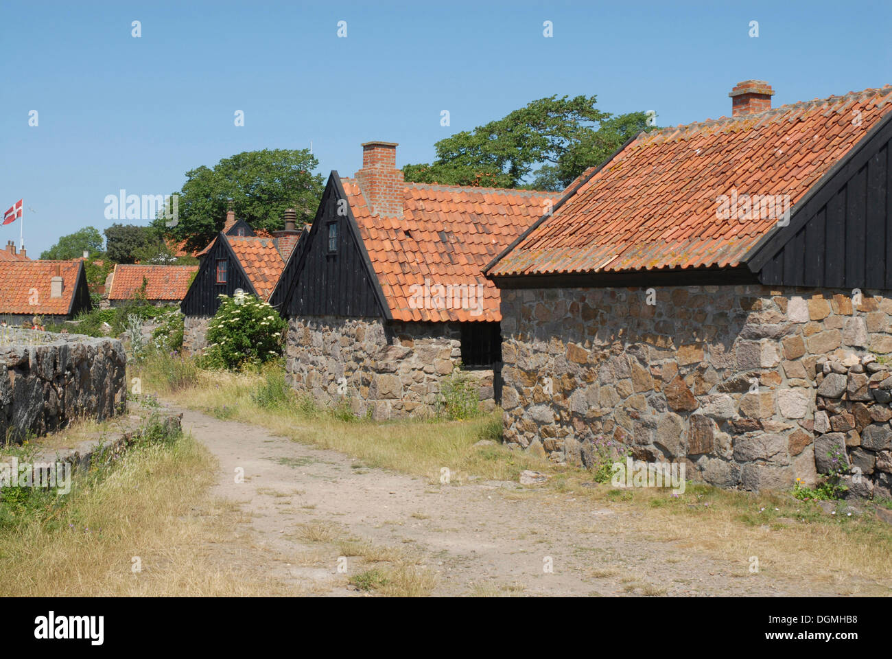 Old stonehouses in the old Christiansoe Fortress, Denmark, Europe Stock ...