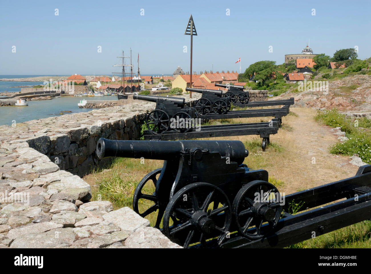 Cannons at the old Christiansoe Fortress, Denmark, Europe Stock Photo ...