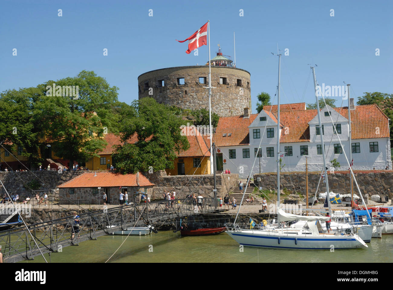 Harbour with sailboats at the old Christiansoe Fortress, Denmark ...