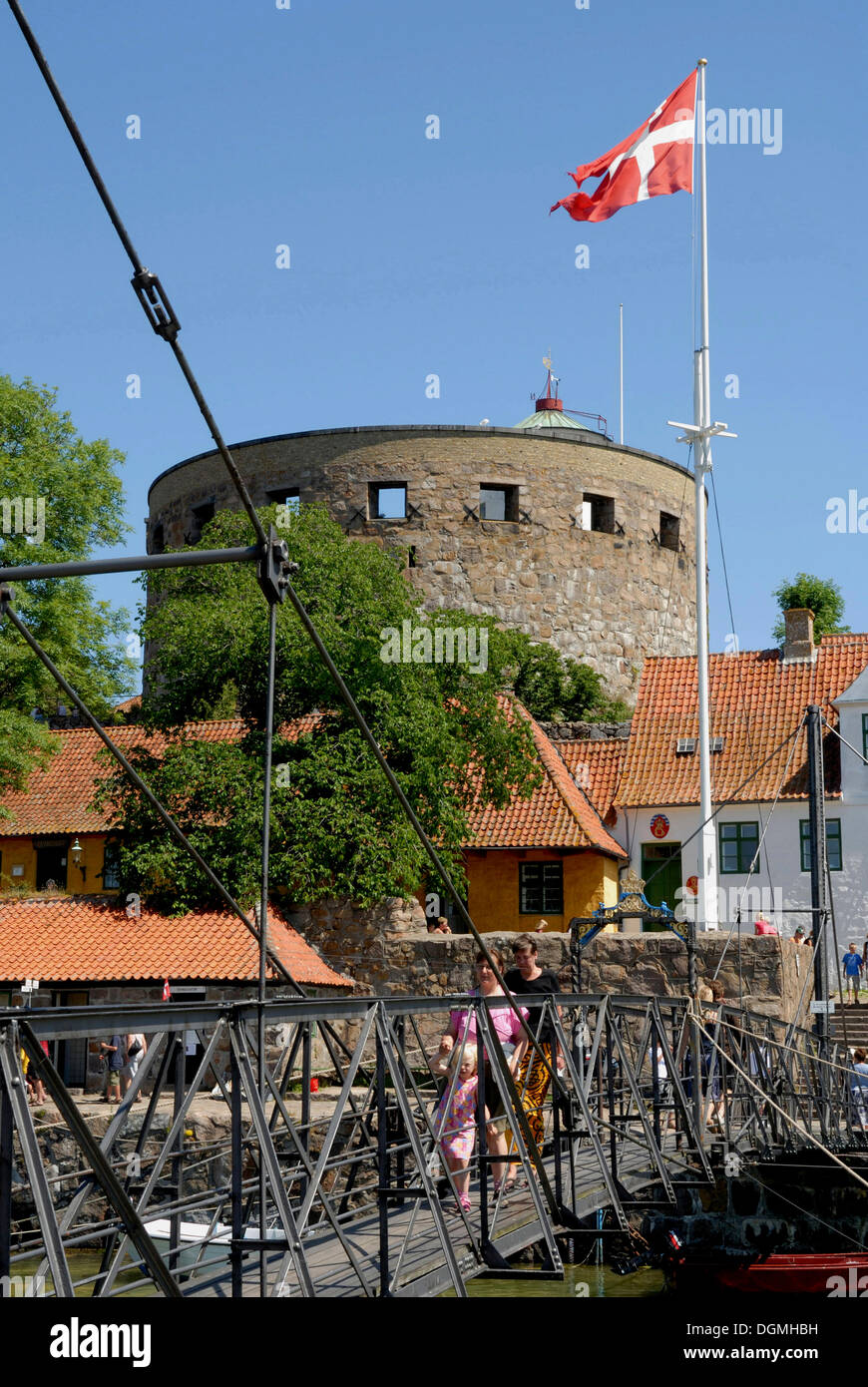 The Great Tower and flag in the old Christiansoe Fortress, Denmark ...