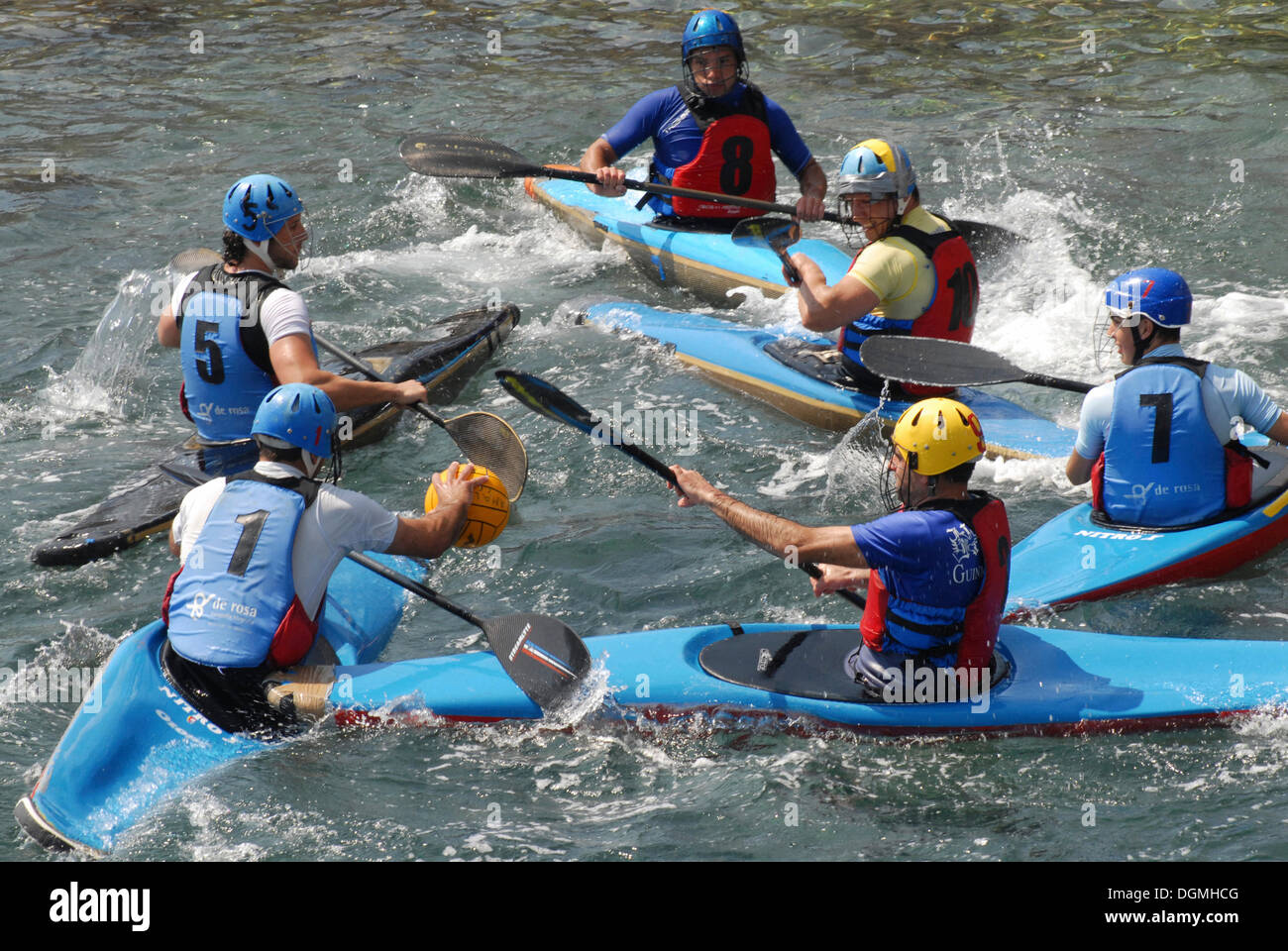 Canoeists in a canoe competition in Amalfi, Italy, Europe Stock Photo ...