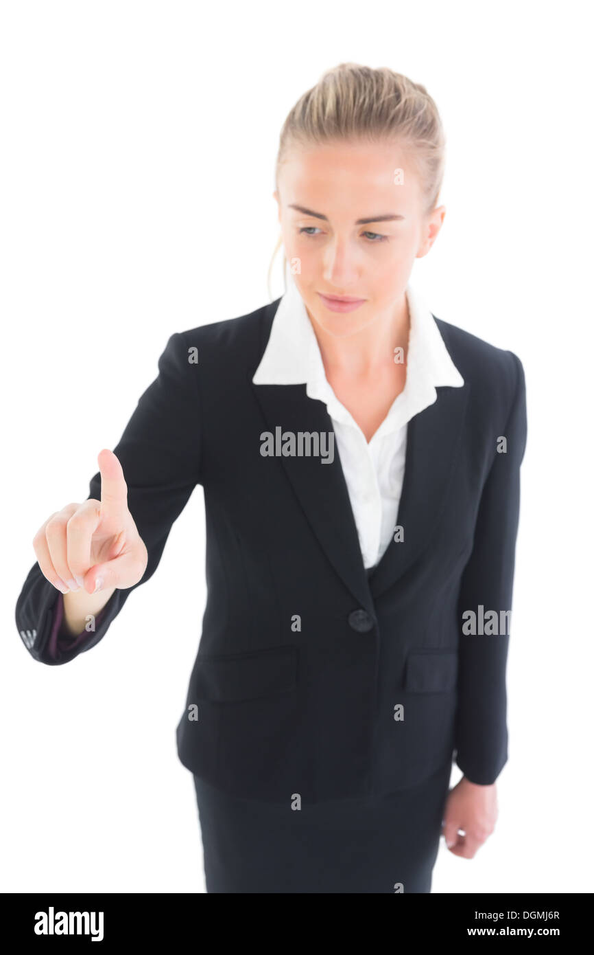 Smiling woman pointing white background hi-res stock photography and ...