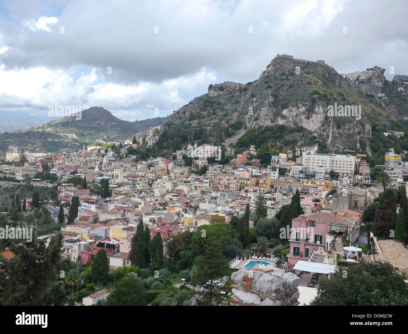 Taormina, Sicily Elevated view of the city from the ruins of the greek ...